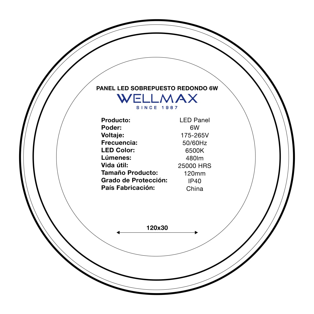 FOCO LED ALUMINIO 6W 6500K SOBREPUESTO REDONDO WELLMAX