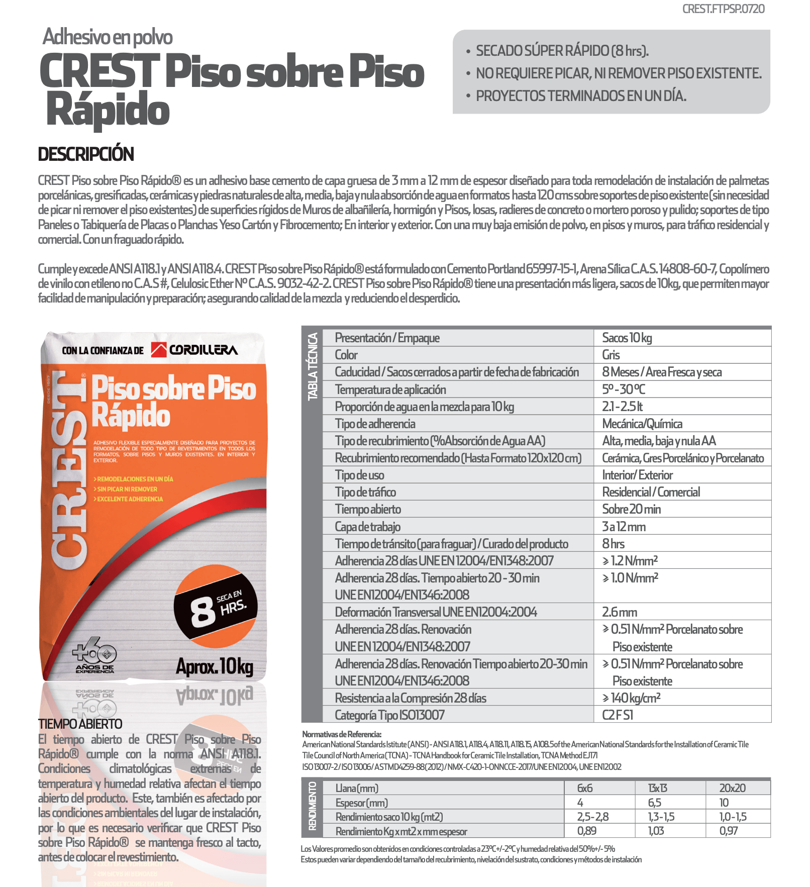 Adhesivo Crest Piso Sobre Piso 10kg